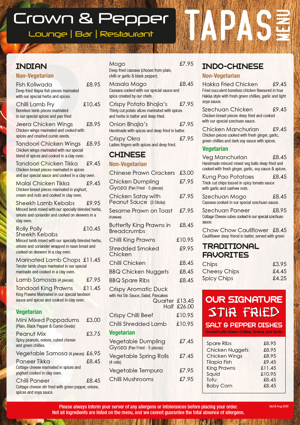 Crown Pepper Caterham Tapas Menu